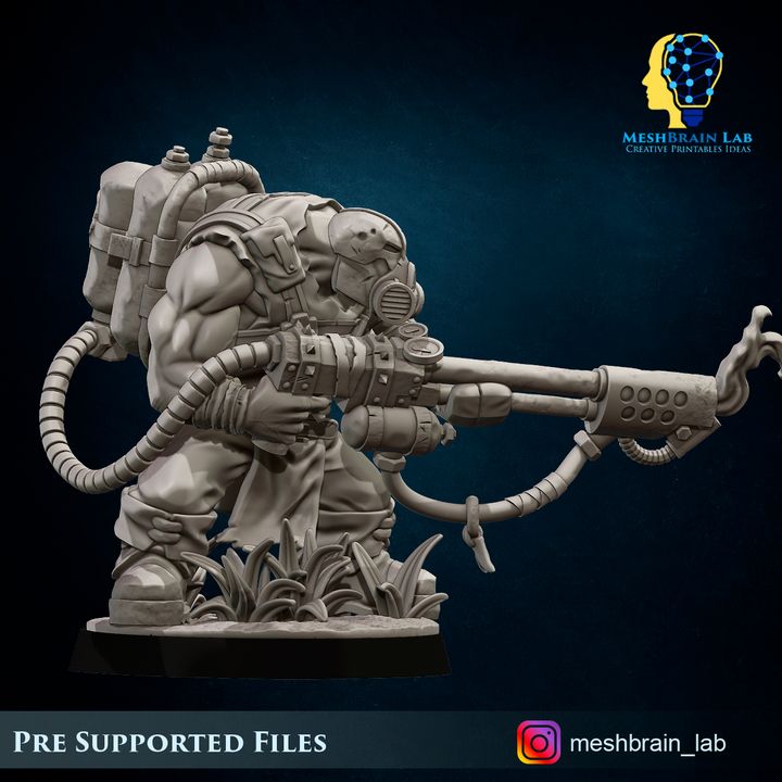 3D Printable Ork Kommando with Flamethrower by MeshBrain Lab