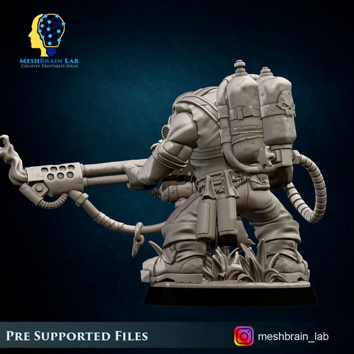 3D Printable Ork Kommando with Flamethrower by MeshBrain Lab