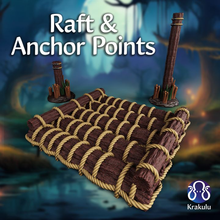 3D Printable Wooden Raft and Anchor Points by Krakulu