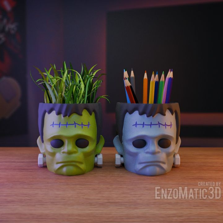 3D Printable flower pot Spooky Horror Halloween Frankenstein Head ...