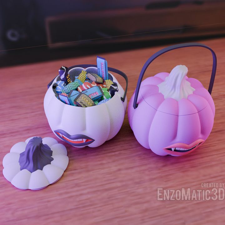 3D Printable Sexy vampire girl pumpkin - Candy bucket trick or treat ...