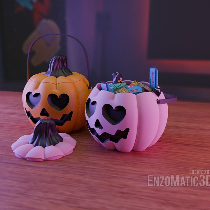 3D Printable Pumpkin with heart eyes - Candy bucket trick or treat ...