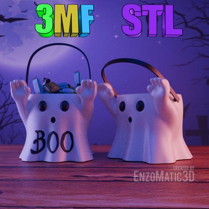 3D Printable ghost Boo horror halloween - Candy bucket trick or treat ...