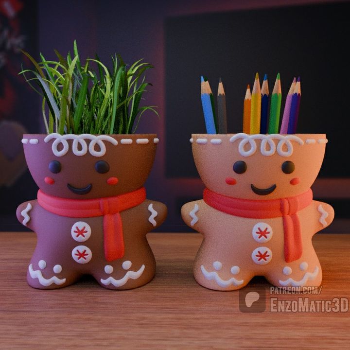 3D Printable Christmas cookie - GINGERBREAD MAN with scarf - flower pot ...