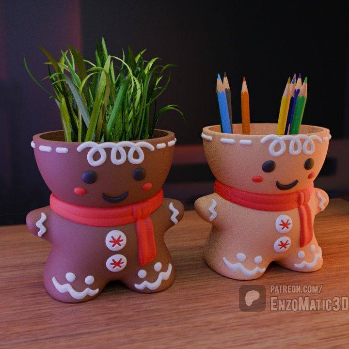 3D Printable Christmas cookie - GINGERBREAD MAN with scarf - flower pot ...