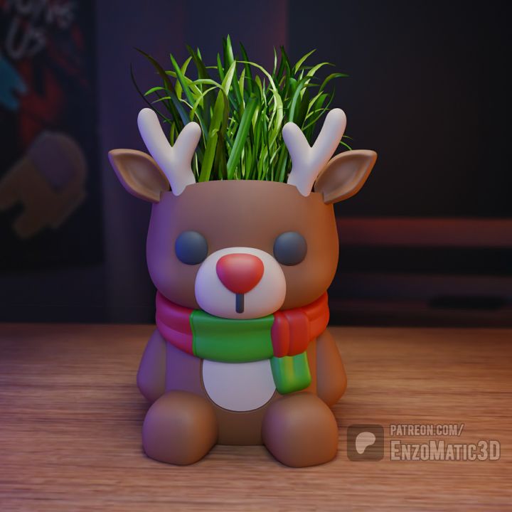 3D Printable Baby Moose Reindeer Christmas Pot - flower pot, planter, pencil holder - 3mf, STL ...