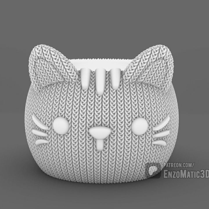 3D Printable knitted cat pot - flower pot, planter, pencil holder - 3mf, STL by EnzoMatic3D