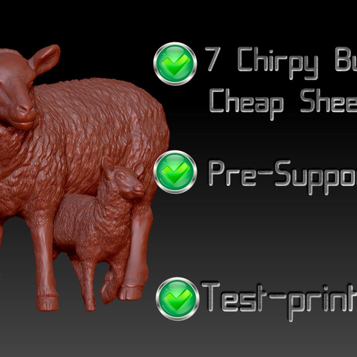 3D Printable A Flock of 7 Printable, Chirpy, Burpy, Cheap Sheep by ...