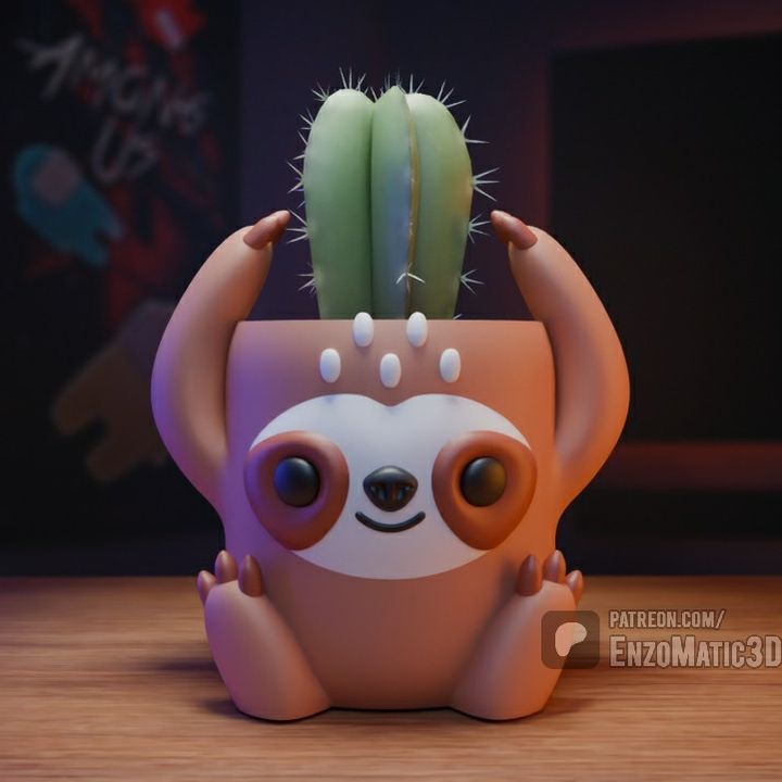 3D Printable sloth bear flower pot, planter, pencil holder - 3mf, STL ...