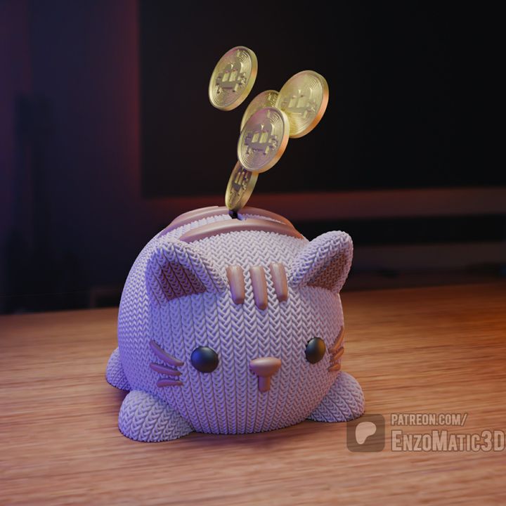 3D Printable cat, kitten piggy bank, money box - 3mf, STL by EnzoMatic3D