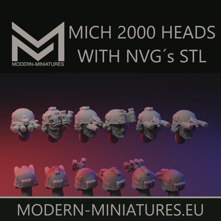 3D Printable Modular Heads with Mich 2000 and NVGs by Modern-Miniatures.eu