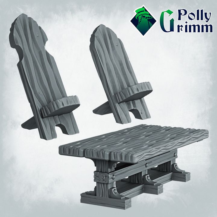 3D Printable Viking set. Terrain, table and chairs by PollyGrimm