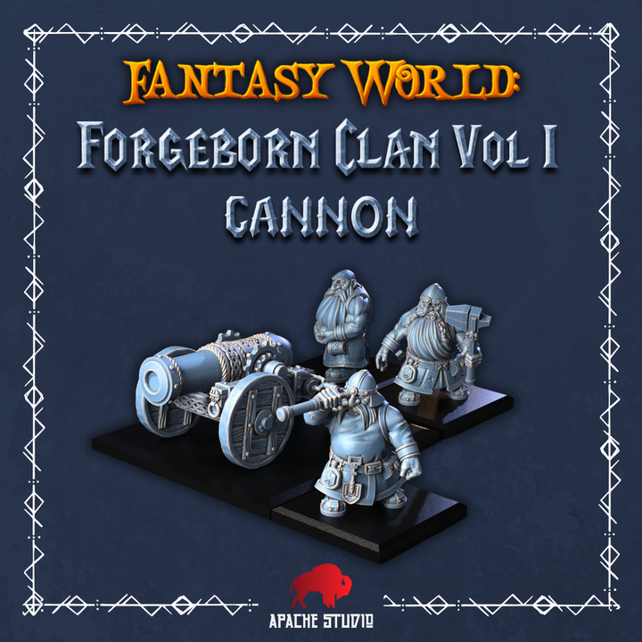 3D Printable Forgeborn Clan: Cannon (dwarf unit) by Apache-Studio