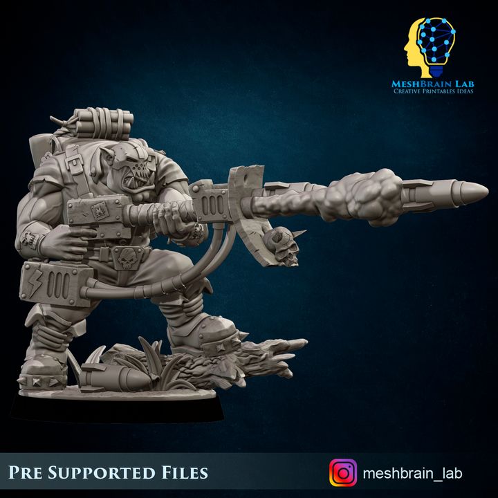3D Printable Ork Kommando with Rocket Launcher by MeshBrain Lab