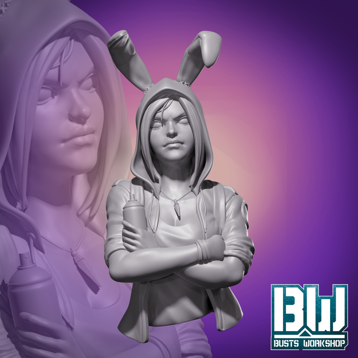 3D Printable Graffiti Bunny (55mm Bust) by Busts Workshop