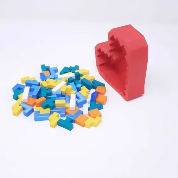 3D Printable Heart shaped Tetris puzzle by Mazetropolis
