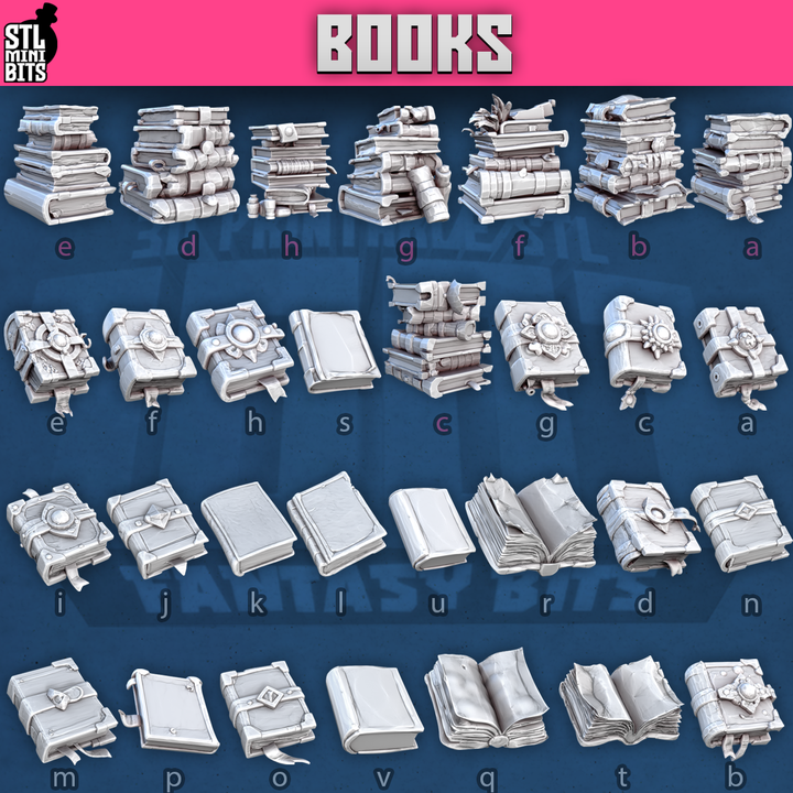 3D Printable 1001 Fantasy Bits - Books by STL Mini Bits