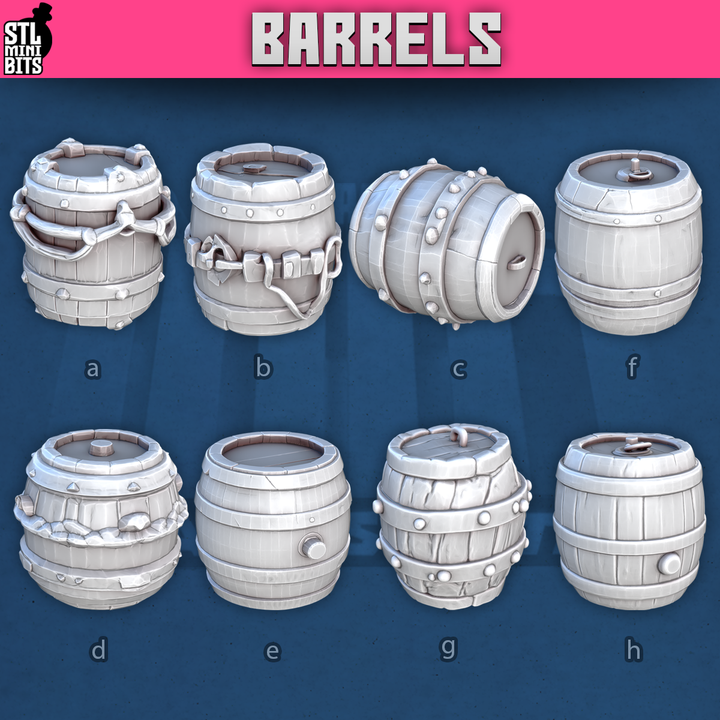 3D Printable 1001 Fantasy Bits - Barrels by STL Mini Bits