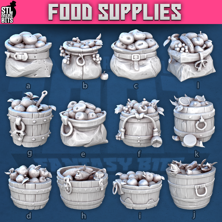 3D Printable 1001 Fantasy Bits - Food Supplies by STL Mini Bits