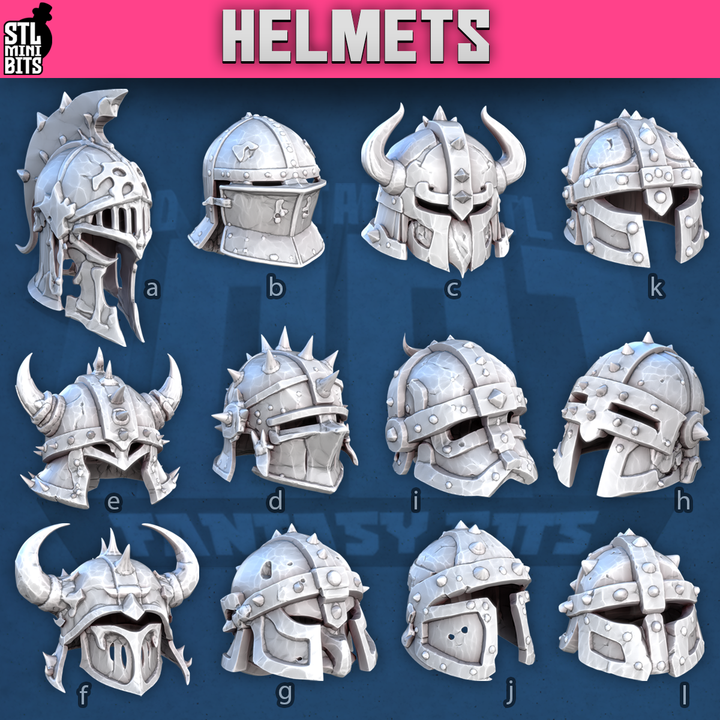 3D Printable 1001 Fantasy Bits - Helmets by STL Mini Bits