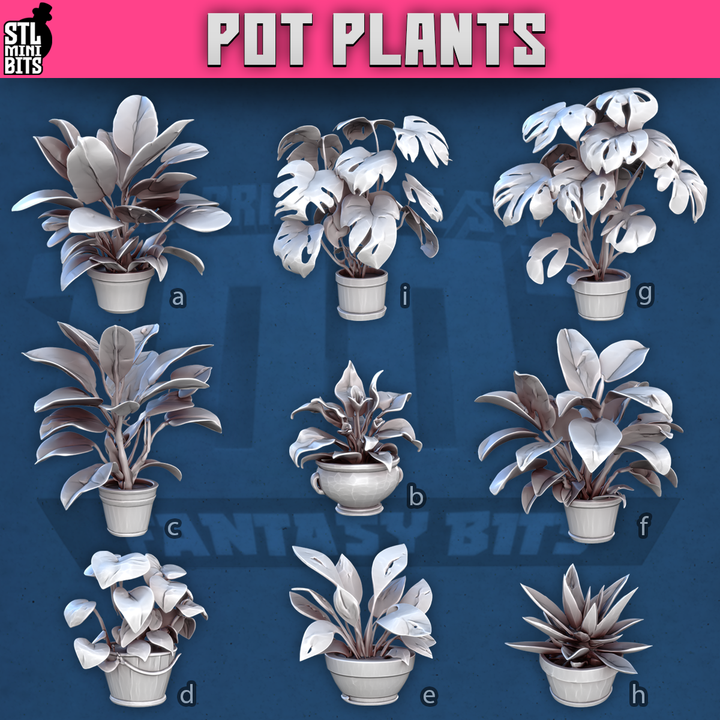 3D Printable 1001 Fantasy Bits - Pot Plants by STL Mini Bits