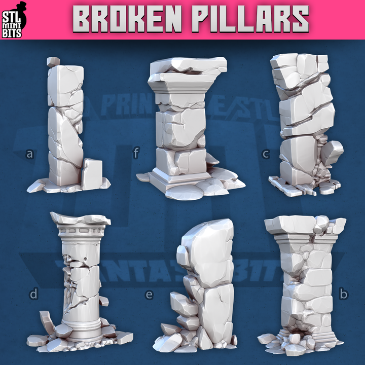 3D Printable 1001 Fantasy Bits - Broken Pillars by STL Mini Bits