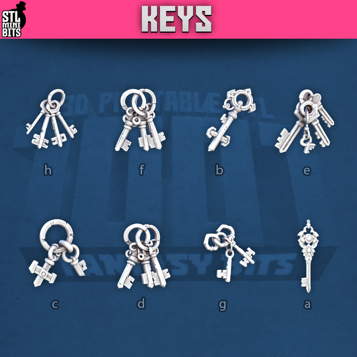 3D Printable 1001 Fantasy Bits - Keys by STL Mini Bits
