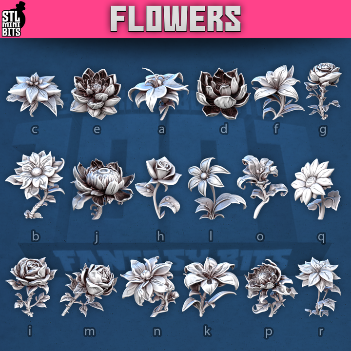 3D Printable 1001 Fantasy Bits - Flowers by STL Mini Bits