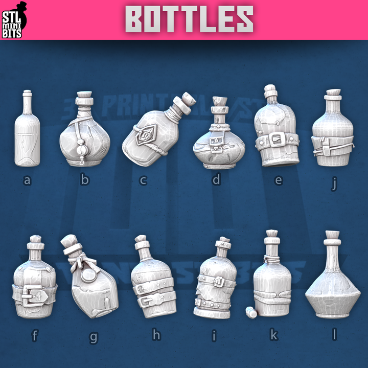 3D Printable 1001 - Bottles by STL Mini Bits