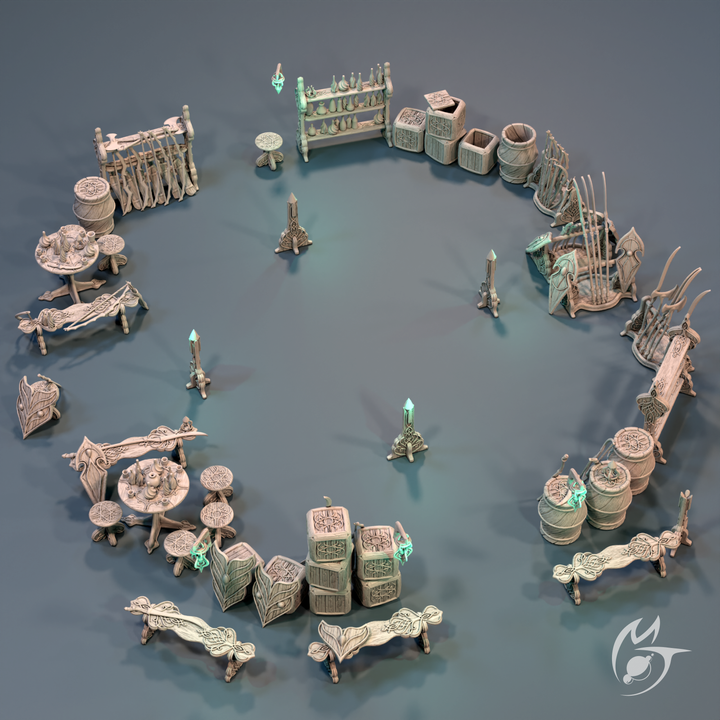 3D Printable Elven Guard Post Objects & Props by Making Tlon