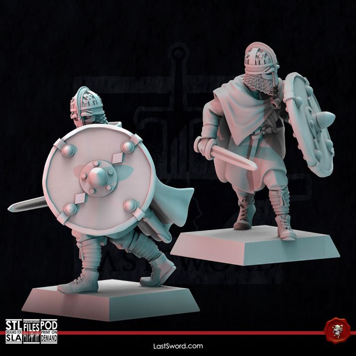3D Printable AngloSaxons Thegn in Combat by LastSword Miniatures