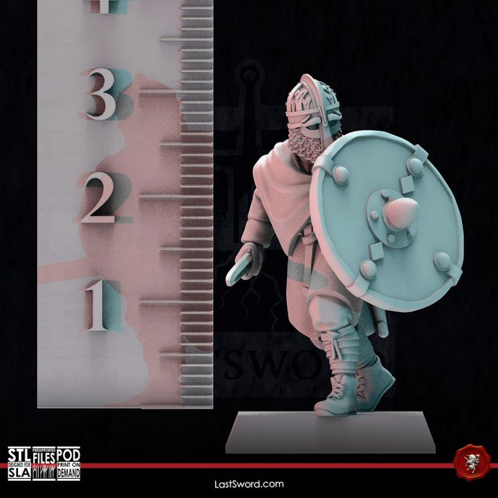 3D Printable AngloSaxons Thegn in Combat by LastSword Miniatures