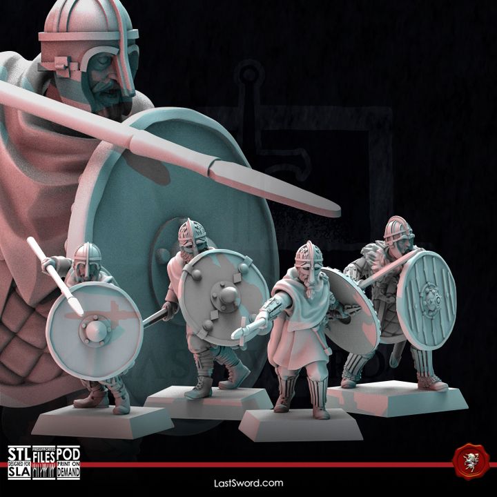 3D Printable AngloSaxons Thegn in Combat by LastSword Miniatures