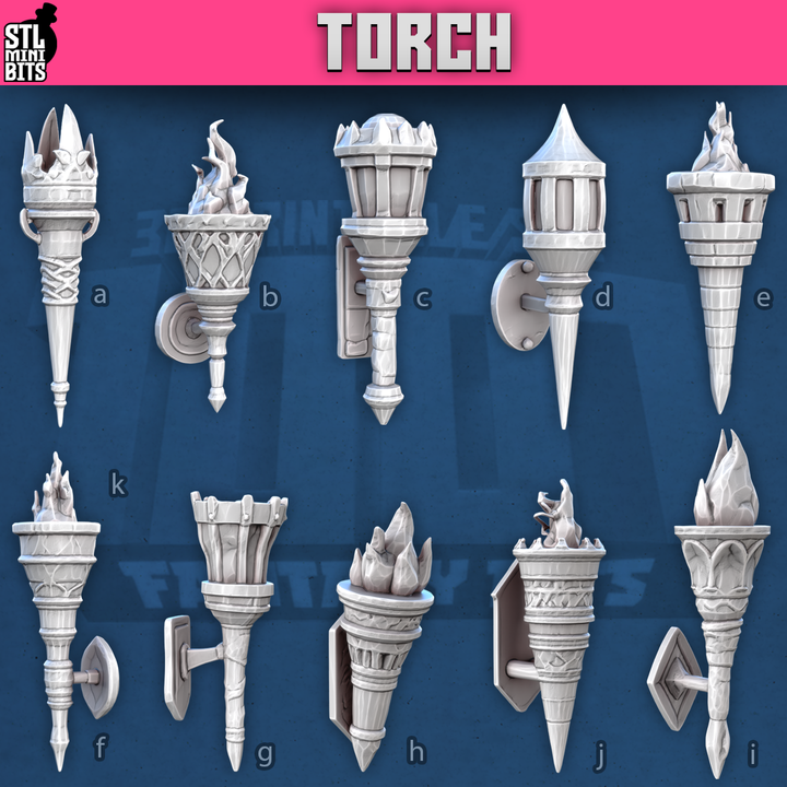 3D Printable 1001 Fantasy Bits - Torch by STL Mini Bits
