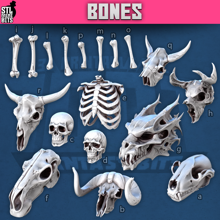 3D Printable 1001 Fantasy Bits - Bones by STL Mini Bits