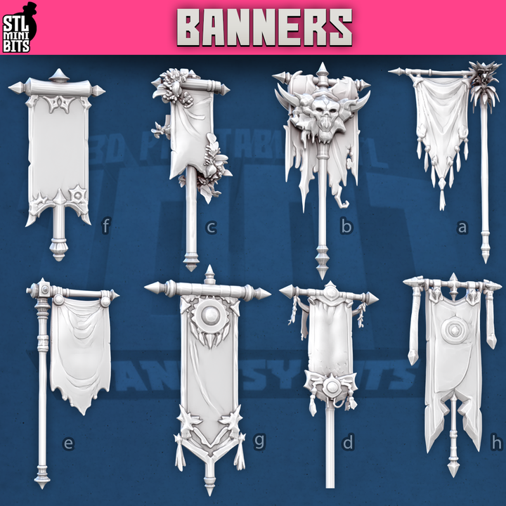 3D Printable 1001 Fantasy Bits - Banners by STL Mini Bits