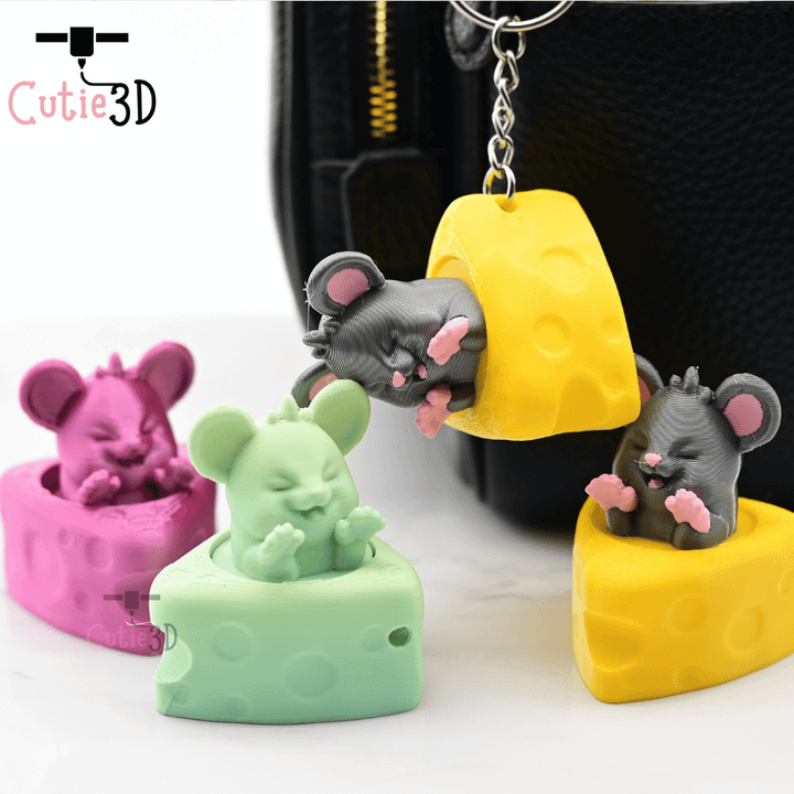 3D Printable Cutie3D Mouse In Cheese Keycap Fidget Clicker Keychain ...