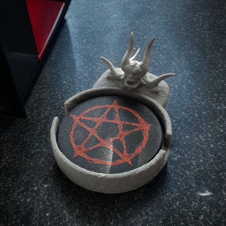 3D Printable Satanic/Demonic/Gothic Coaster Set with Demon Tray by Darkmoon