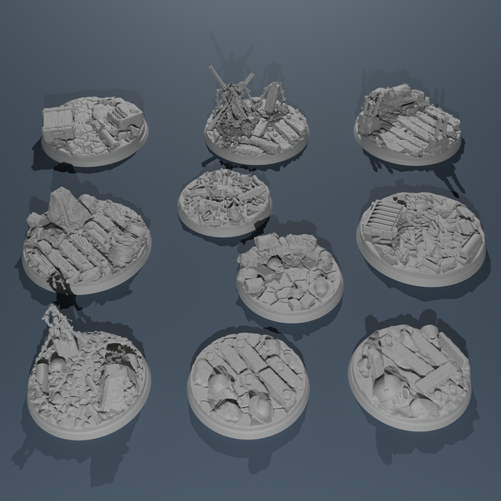 3D Printable Bases and toppers - trench crusade - trenches by HexBrick