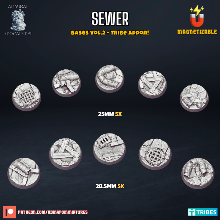 3D Printable Sewer Bases Vol.2 Addon (Pre-supported) by Admiral Apocalypse