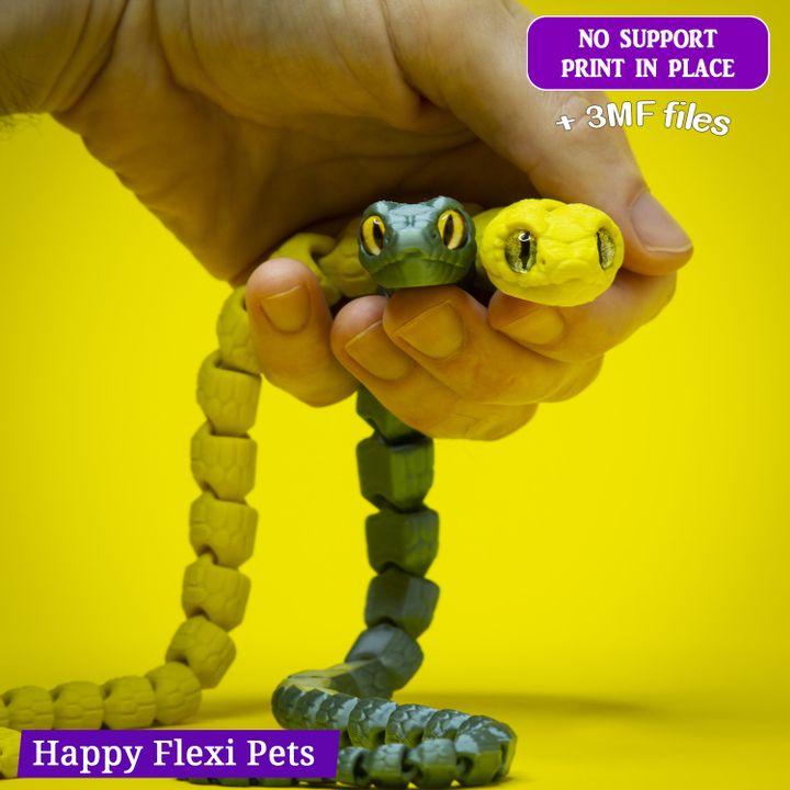 3D Printable Pack of long and thin flexi snakes (#58) by Happy Flexi pets