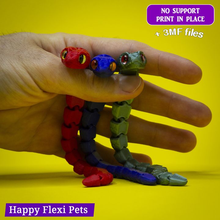 3D Printable Pack of long and thin flexi snakes (#58) by Happy Flexi pets