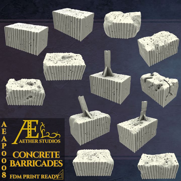 3D Printable AEAP0008 - Concrete Barricades by Aether Studios