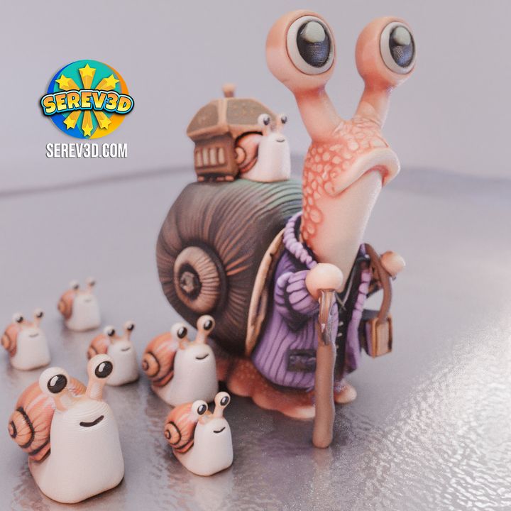 3D Printable Elder Snail with Baby Snails - Flexi Garden Decor - No ...