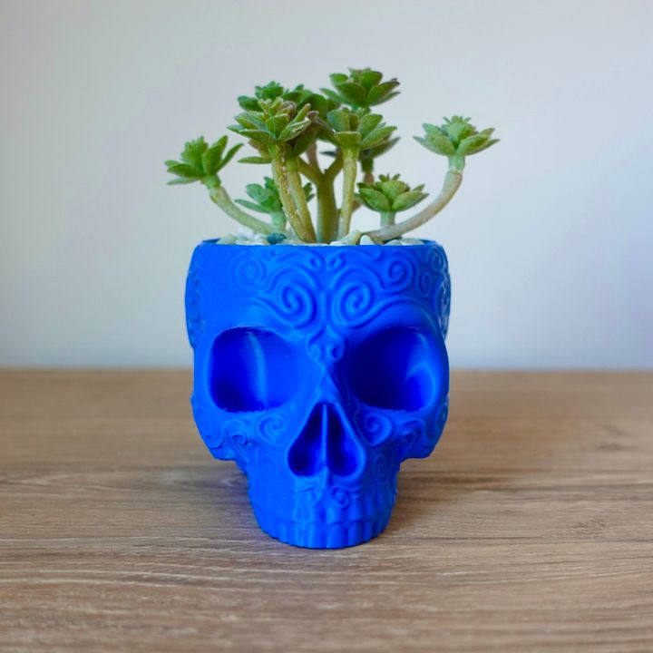 3D Printable Sugar Skull Planter Pot by MysticMesh3D
