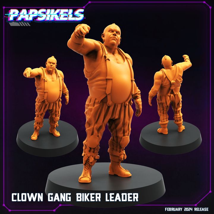 3D Printable CLOWN GANG BIKER LEADER by PAPSIKELS MINIATURES