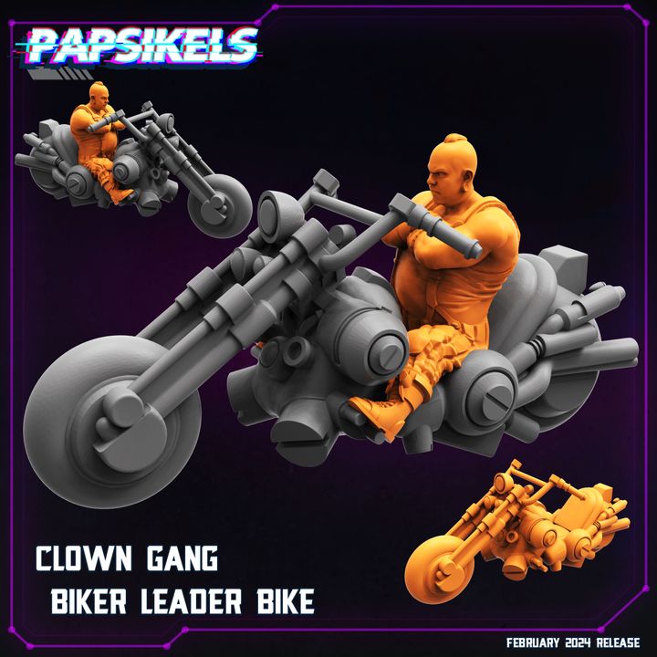 3D Printable CLOWN GANG BIKER LEADER by PAPSIKELS MINIATURES