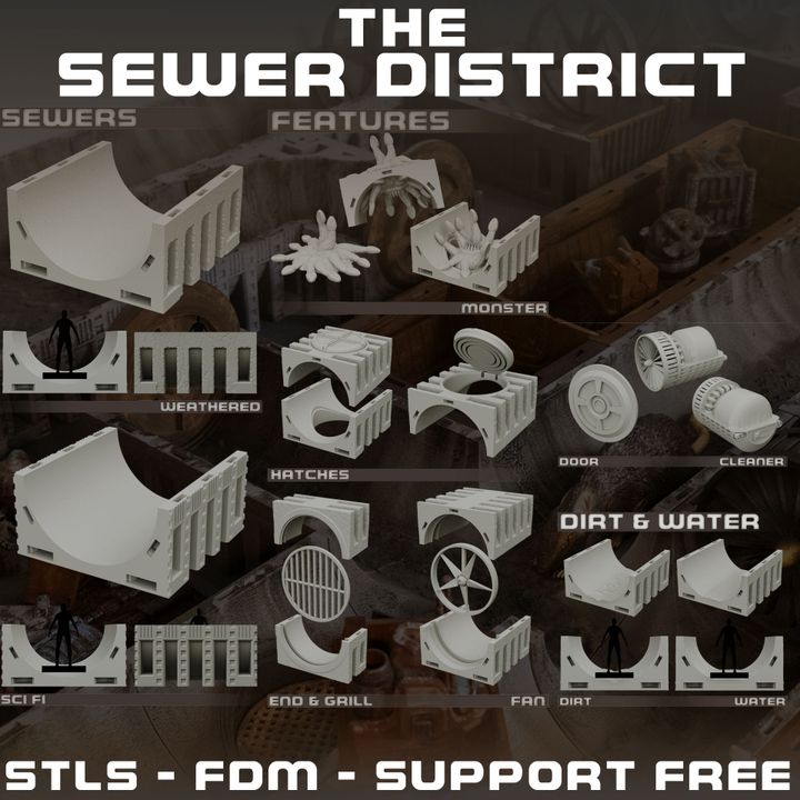 3D Printable Sewer Pipe Terrain and Creatures by Kathy Millatt Modelling