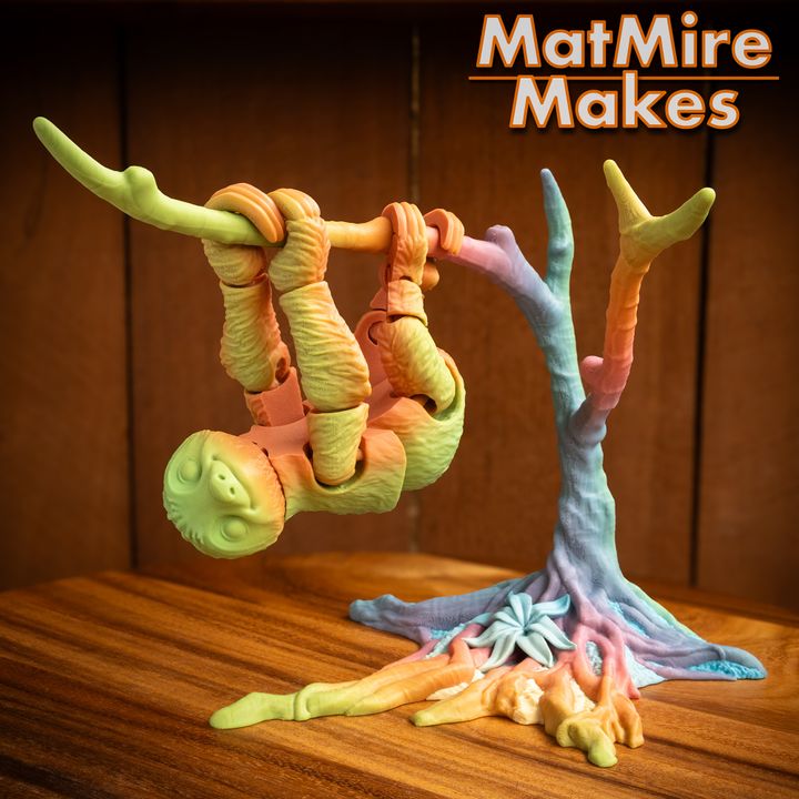 3D Printable Sloth plus Tree display, Articulated fidget figure, 3mf ...