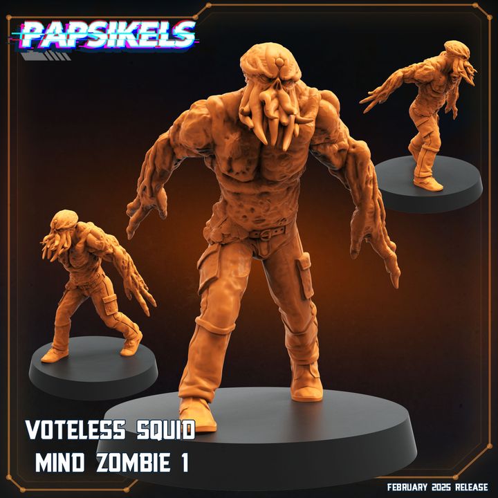 3D Printable VOTELESS SQUID MIND ZOMBIES by PAPSIKELS MINIATURES